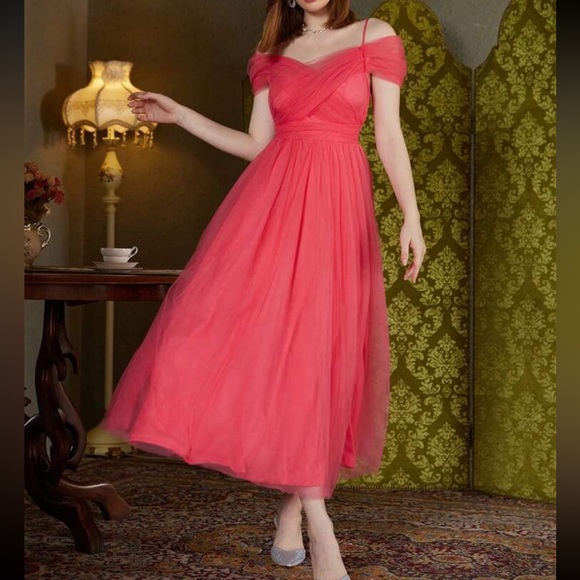 Dresses | Luxe Cold Shoulder Mesh Overlay Party Formal Dress | Poshmark
